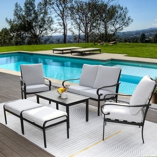 Metal Frame Patio Furniture Set with Loveseat, Ottomans, and Coffee ...