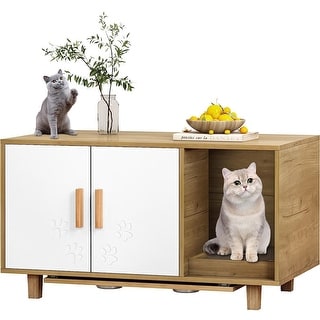 Grondin Cat Litter Box Enclosure with Slide Out Feeding Station, Indoor ...