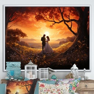 Designart "Romantic Couple Landscape Luminous Embrace IV" Romantic ...