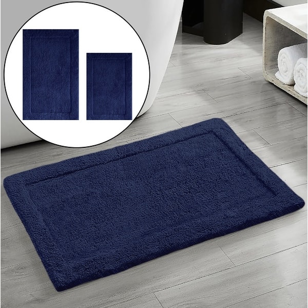 navy border bath mat