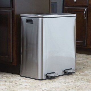 Dual Compartments Stainless Steel Kitchen Step On Garbage Can and ...