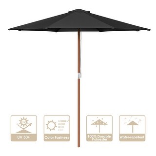 9 Ft Wide Canopy 8 Ribs Retro Wooden Umbrella for Patio, Garden, Deck ...