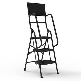 3 Step Ladder Tool Ladder Folding Portable Steel Frame MAX 500 lbs Non ...