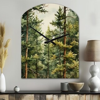 Designart - Pine Tree Symphony II - Tree Pine Wall Clock in Asymmetrical Arch Shape - Metal ...
