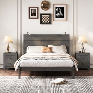 Rustic Full Size Platform Bed with 2-Drawer Nightstand - Bed Bath ...