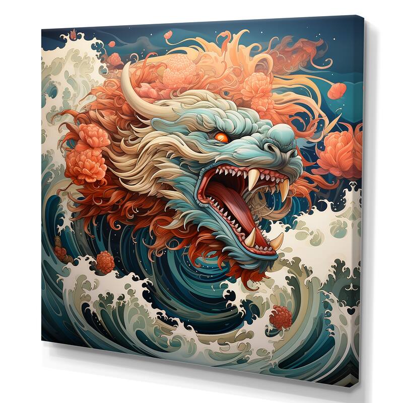 Designart "Japanese Dragon On The Wave Off Kanagawa III" Dragons Wall ...