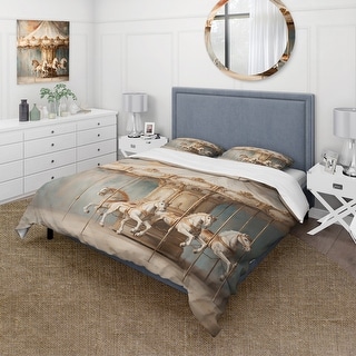 Designart "Beige Merry Go Round Carousel" Carousel Bedding Cover Set ...