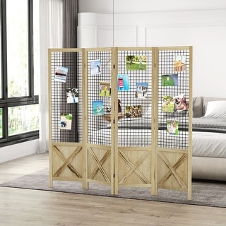 HOMCOM 4 Panel Room Divider, 4.5 Ft Tall Wood Indoor Portable Folding ...