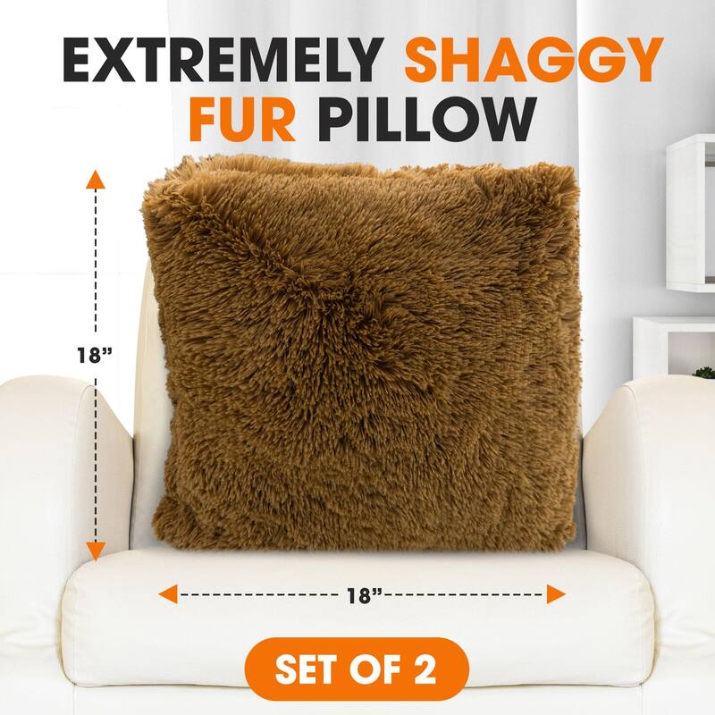 Cheer Collection Super Soft Shaggy Long Hair Throw Pillows Set of 2 ...