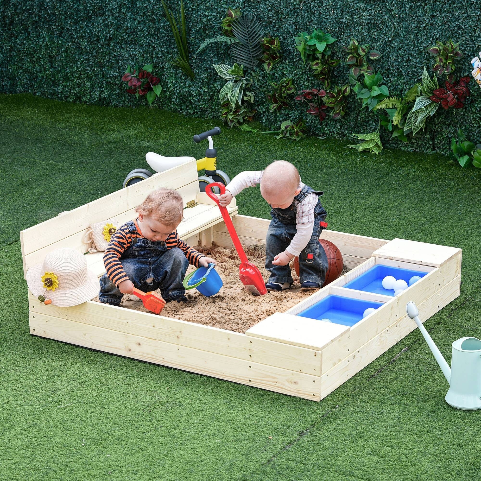 Outdoor Wooden Sandbox with Seats Backyard Bottomless Sandpit - On Sale ...