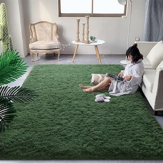 Dark Green Shag Plush Rug for Teen Room Decor, 3x5 Feet - 36" x 60 ...