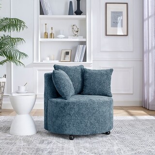 Chenille Swivel Single Sofa Portable Swivel Barrel Chair w/ Pillows ...