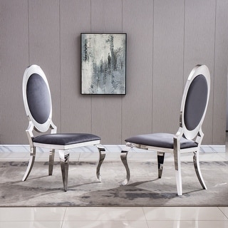 2-Piece Oval Back Dining Chair with Silver Mirrored Legs - Bed Bath ...