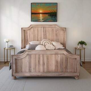 Genie Queen Size Bed, Curved Headboard and Footboard, Brown Mango Wood ...