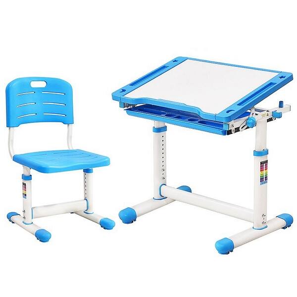 Adjustable Study Desk Chair Set Pull Out Drawer With Tilted Desktop ...