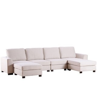 3 Pieces Chaise Couch Convertible Modular Sofa Bed with Ottomans, Beige ...