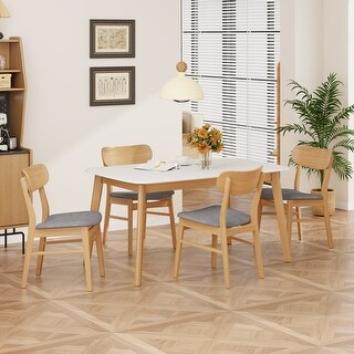 5-Piece Dining Table Set with One Solid Wood Frame Table and 4 ...