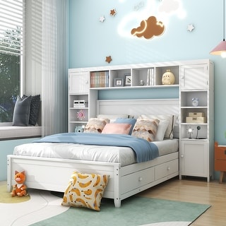 Full-Size Platform Bed with 10 Shelf Cubes 4 Cabinets 4 Drawers - Bed ...