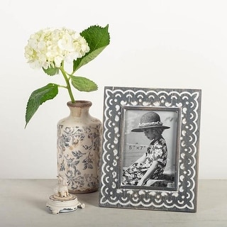 Wooden Washed Gray And White Patterned Photo Frame - Bed Bath & Beyond ...