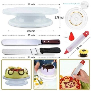 73Pcs Cake Decorating Kit Turntable Icing Piping Tip Pastry Bag Spatula Smoother - Silver - B ...