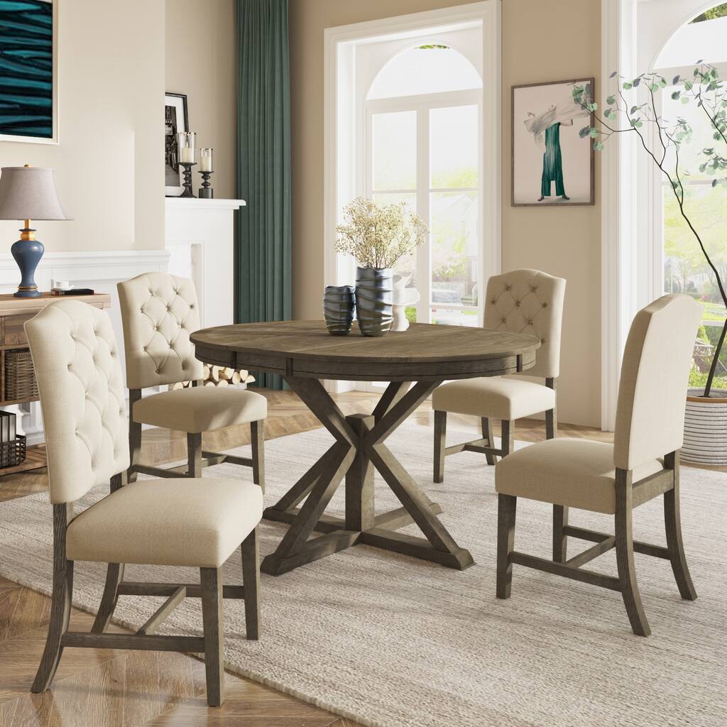 Functional Retro Style Dining Table Set with Extendable Table and 4 ...