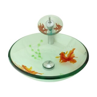 Koi Fish Glass Countertop Vessel Sink 16.5" W Round Bowl Waterfall ...