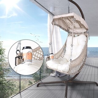 Wicker Rattan Frame Hammock Chair for Patio Bedroom with Sunshade Cloth ...