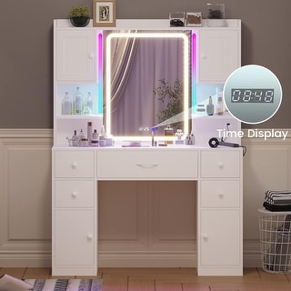 5 Drawers Vanity Desk Touch Screen Mirror Time Display Makeup Vanity ...