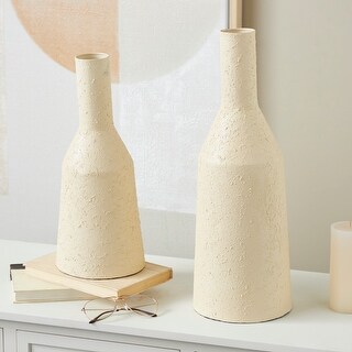 Cream Metal Fluted Distressed Textured Decorative Vase (Set of 2) - Bed ...