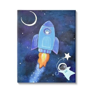 Stupell Animals in Outer Space Rocket Ship Star Balloon Night Sky ...