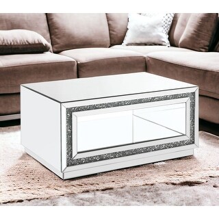 HomeRoots 35" Silver Glass Mirrored Coffee Table With Shelf - 35 - Bed ...