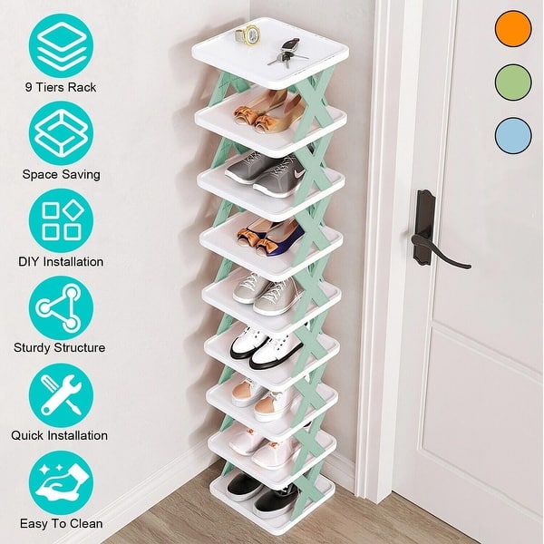 Vertical 9 Tier Shoe Rack Narrow Storage for Hallway Organization - Bed ...