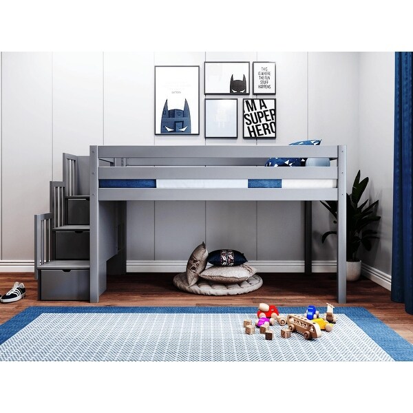 JACKPOT Contemporary Low Loft Twin Bed with 3 Step Stairway On Sale Bed Bath Beyond 29716518