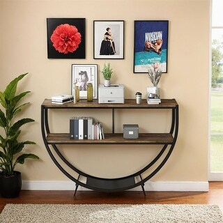 Rustic Demilune Shape Textured Metal Distressed Wood Console Table ...