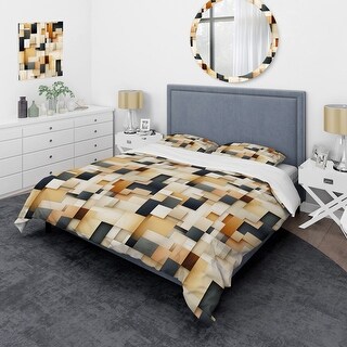 Designart "Abstract Taupe Blockchain Blocks I" Yellow modern bed cover ...