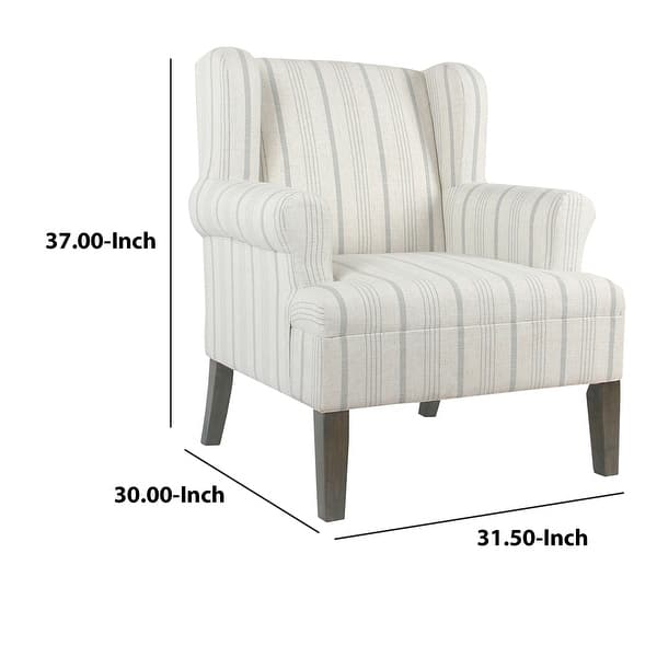 Stripped Pattern Fabric Upholstered Wooden Accent Chair with Wing Back ...