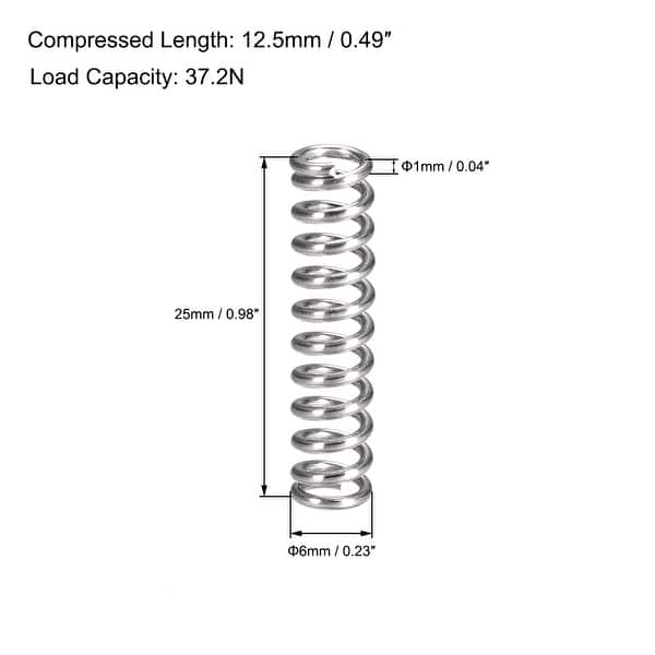 6mmx1mmx mm 304 Stainless Steel Compression Spring 37.2N Load Capacity ...