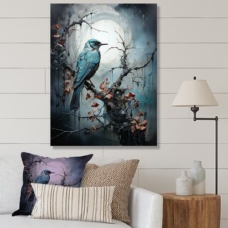 Designart "Blue Bird Murmurs In Moonlight II" Bird Wall Art Blue ...