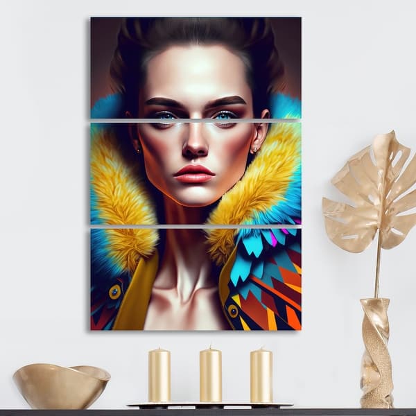 Designart "Colorful Sensual Woman In Fur Coat V" Woman Seductive Canvas ...
