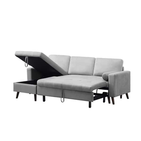Velvet L-Shape Sectional Sofas Bed, 88" Reversible Pull out Sleeper ...