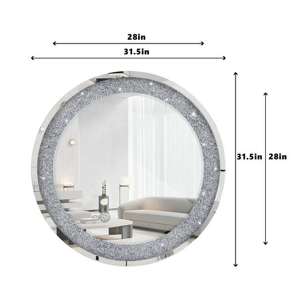Crystal Round Wall Mirror Crushed Diamond Silver Decor Mirror - Bed ...