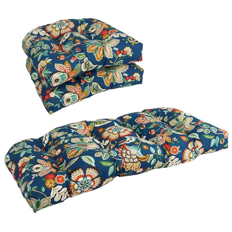Rounded Back Tufted Indoor/Outdoor Settee Cushion Set (Set of 3) - 19 x ...