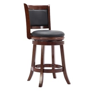 Round Wooden Swivel Counter Stool with Padded Seat and Back, Cherry ...