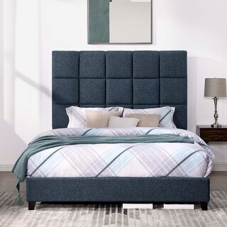 Denim Squares Upholstered Platform Bed - Bed Bath & Beyond - 42959574