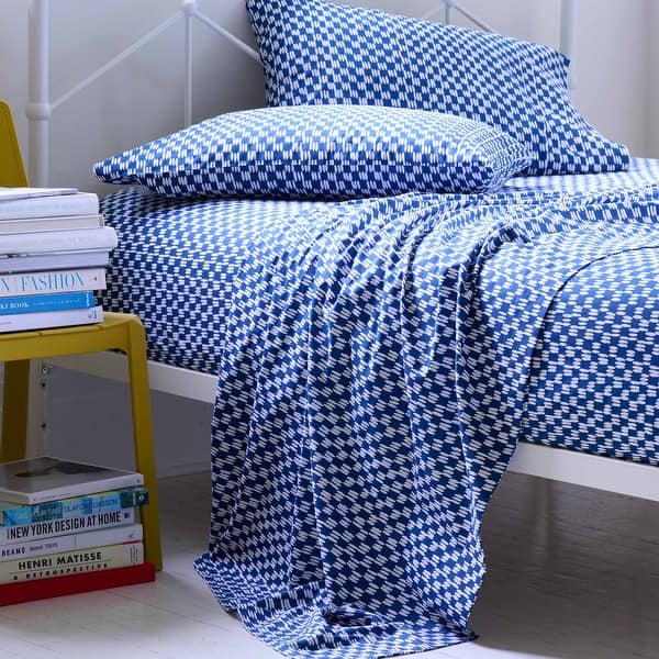 Novogratz by Utica Petite Painted Check Deep Indigo Sheet Set - Bed ...
