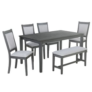 Rubberwood Dining Table Set with 4 Padded Dining Chairs and Upholstered ...