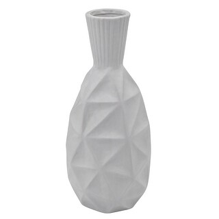 16" White Ceramic Textured Geometric Olpe Vase - Bed Bath & Beyond ...