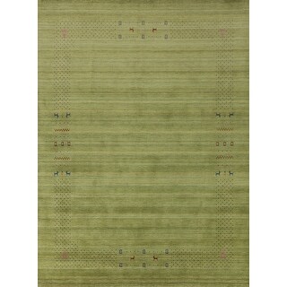 Green Gabbeh Oriental Area Rug Hand-Knotted Wool Carpet - 8'1"x 9'9 ...