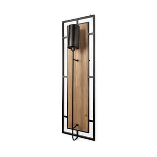 Cleo Black Metal & Wood w/ Black Fabric Shade Rectangular Wall Sconce ...