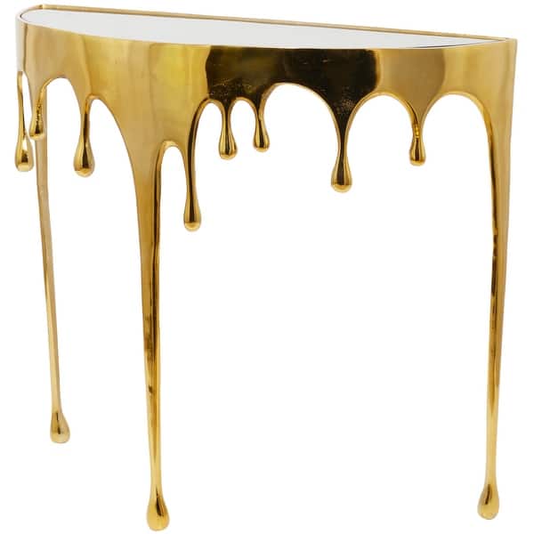 Gold Aluminum Drip Console Table with Melting Designed Legs and Shaded ...